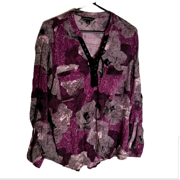 Rock & Republic | Tops | Rock Republic Shirt Womens Xl Long Roll Tab Sleeves Pockets Lace Up ...